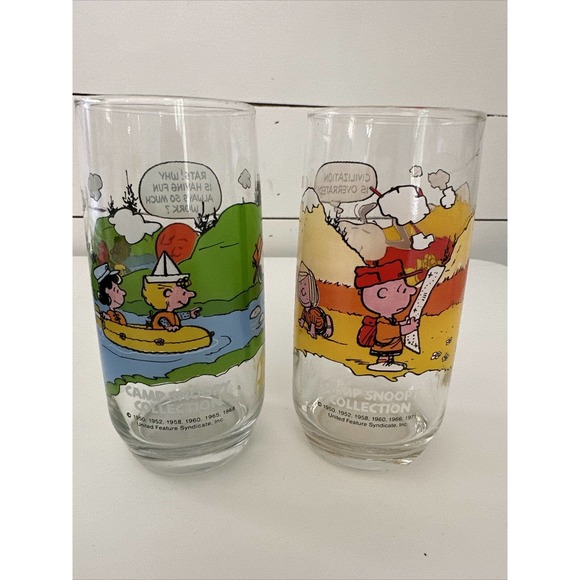 McDonald's | Dining | Vintage Camp Snoopy Glasses Peanuts Charlie Brown Mcdonalds 6 Oz Set Of 2 ...